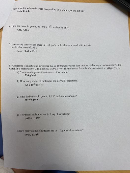 Solved Mole-Volume Conversions 1. Determine the volume, in | Chegg.com