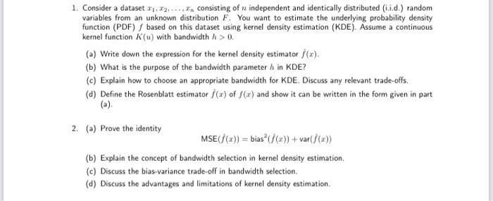 Solved 1. Consider a dataset \\( x_{1}, x_{2}, \\ldots, | Chegg.com