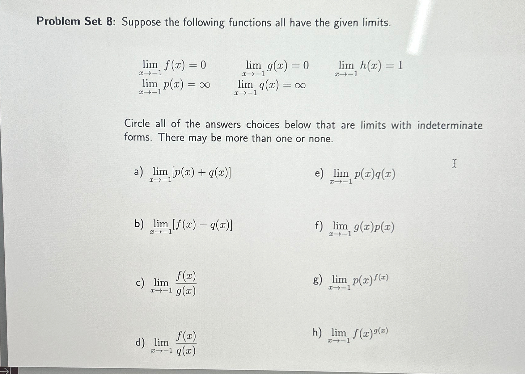 Solved Problem Set 8: Suppose the following functions all | Chegg.com
