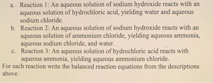 Solved a. Reaction 1: An aqueous solution of sodium | Chegg.com