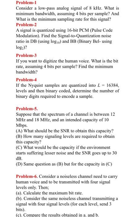 Solved Problem-1 Consider a low-pass analog signal of 8 kHz. | Chegg.com