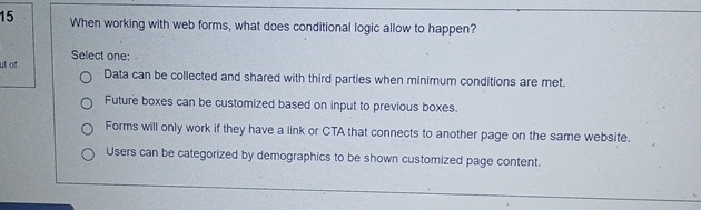 Solved 15When working with web forms, what does conditional | Chegg.com