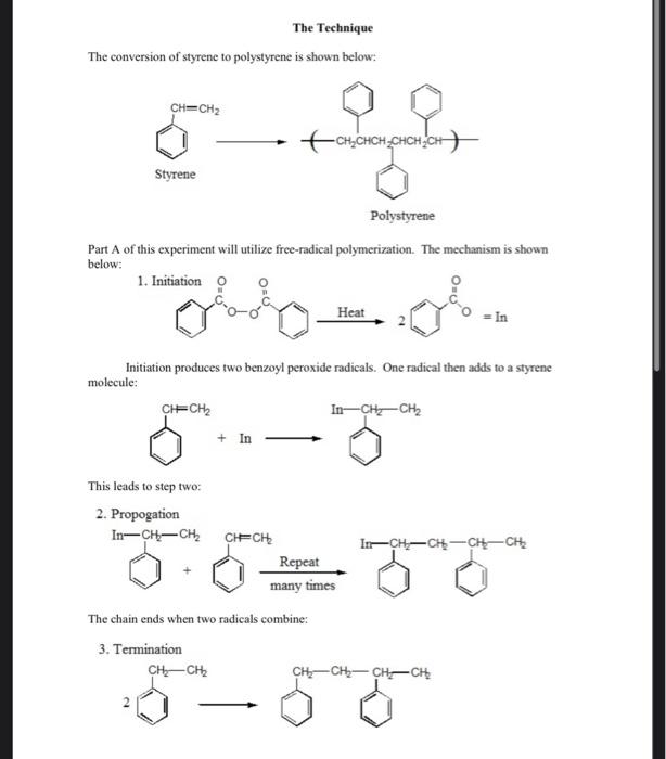 Solved EXPERIMENT XIII - POLYMERIZATION OF POLYSTYRENE The | Chegg.com