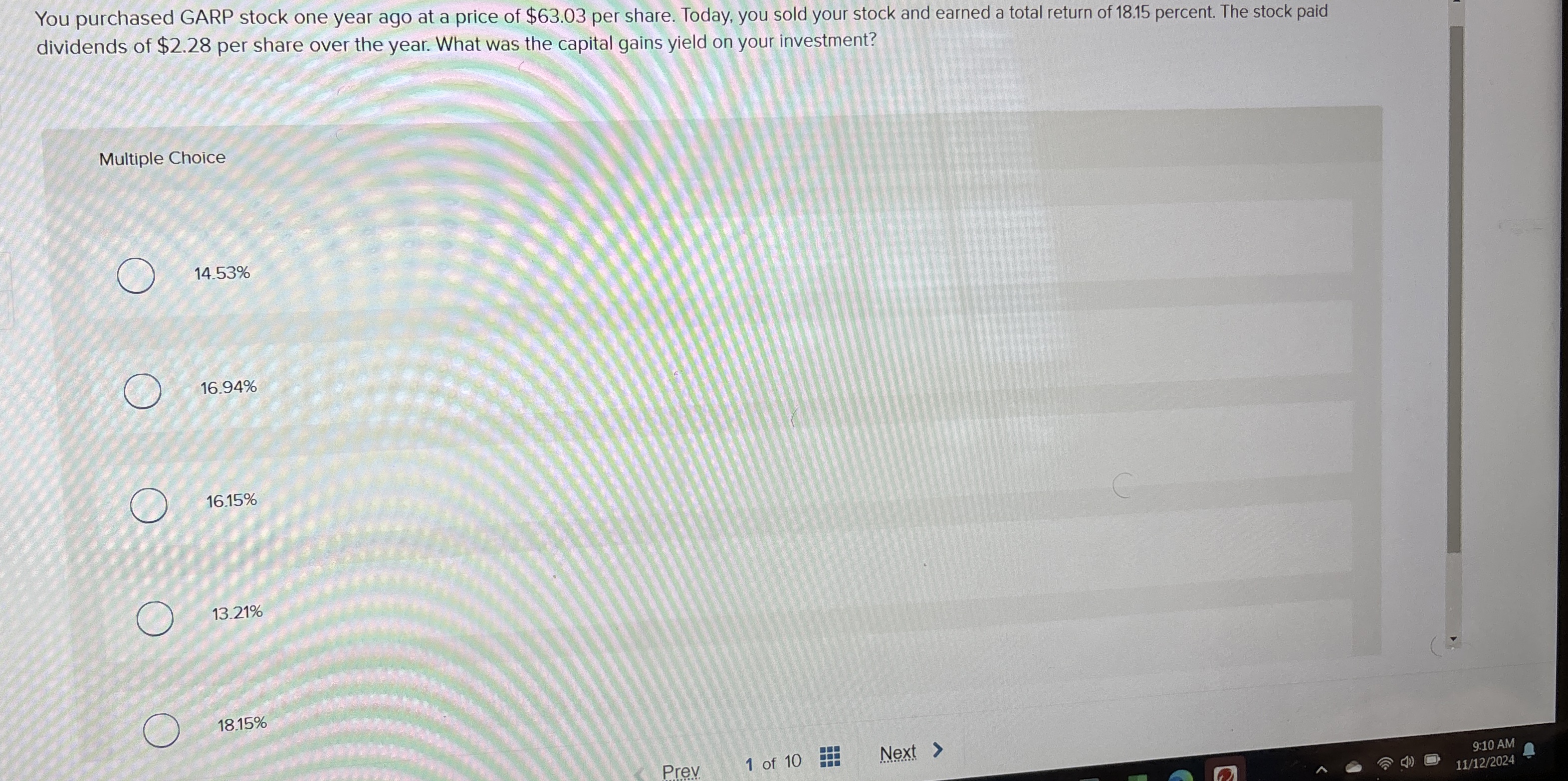 Solved by an EXPERT How to solve You purchased GARP stock one year ago at | Chegg.com