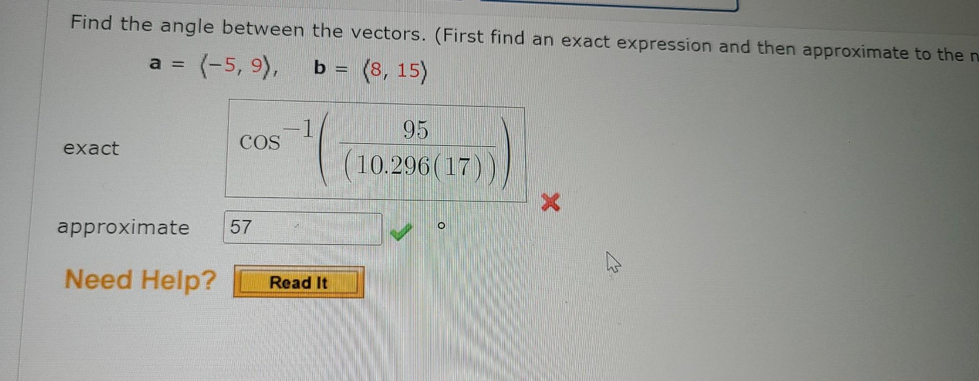 Solved Find the angle between the vectors. (First find an | Chegg.com