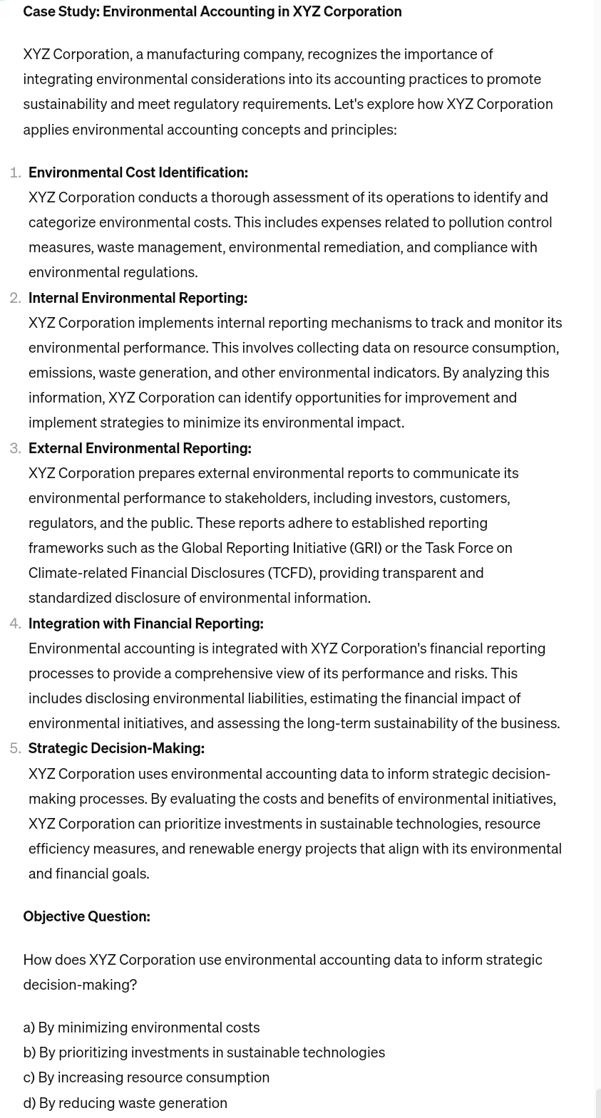 Solved Case Study: Environmental Accounting in XYZ | Chegg.com