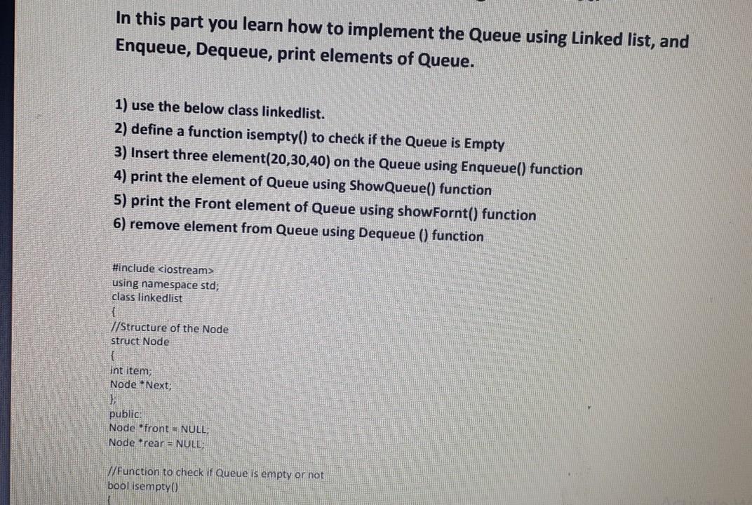 Solved Part1 Queue Implementation Using Array In This Part