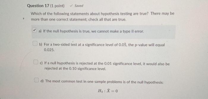 Solved Which of the following statements about hypothesis | Chegg.com