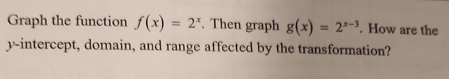 Solved Graph the function f(x)=2x. Then graph g(x)=2x−3. How | Chegg.com