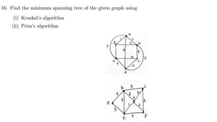 Solved 15 Use Kruskal S Algorithm To Obtain The Minimum