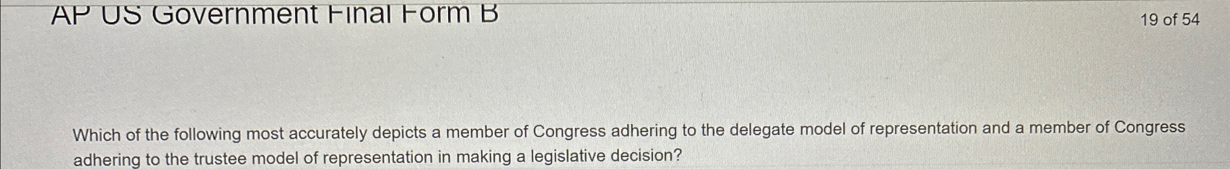 Solved AP US Government final form B19 ﻿of 54Which of the | Chegg.com