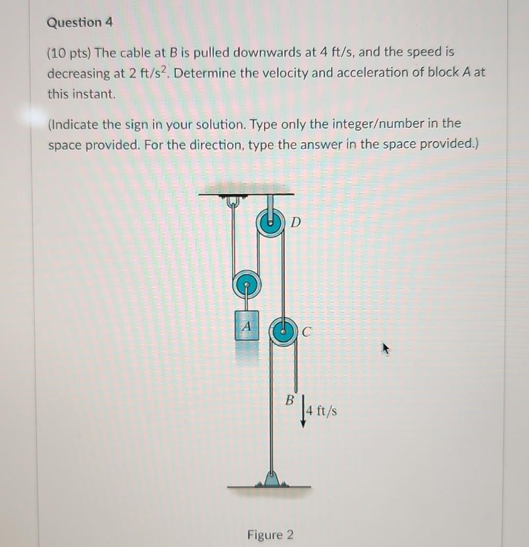Solved (10 pts) The cable at B is pulled downwards at 4ft/s, | Chegg.com