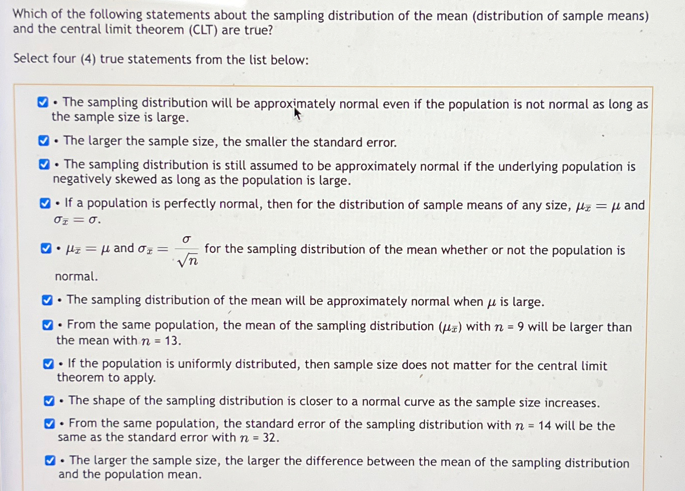 Which of the following statements about the sampling | Chegg.com