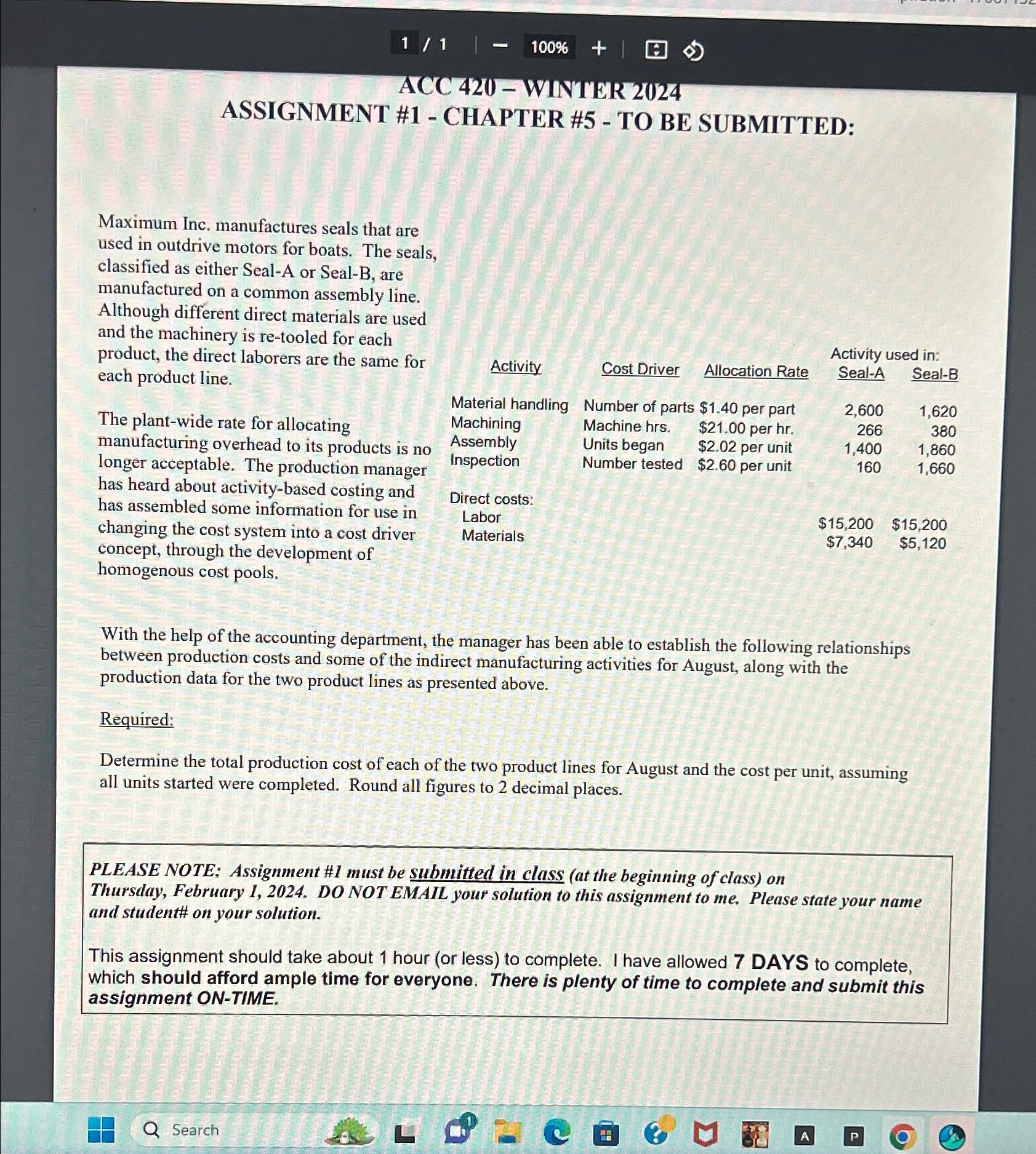 Solved 11100%ACC 420 - ﻿WINTER 2024ASSIGNMENT #1 - ﻿CHAPTER | Chegg.com