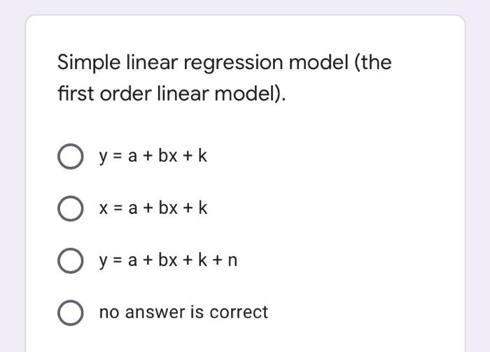 Solved Simple linear regression model (the first order | Chegg.com