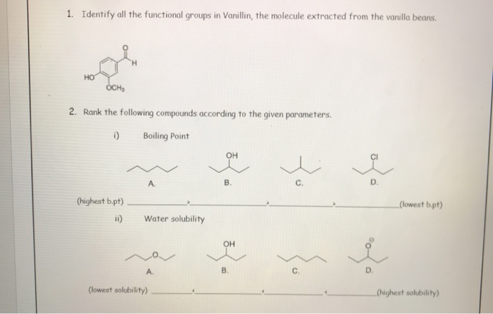 Solved 1. Identify all the functional groups in Vanillin, | Chegg.com