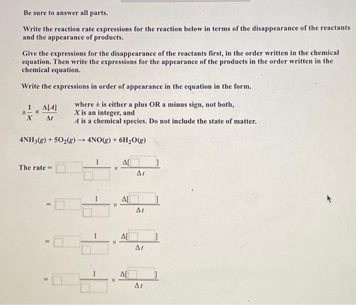 Solved Be sure to answer all parts. Write the reaction rate | Chegg.com