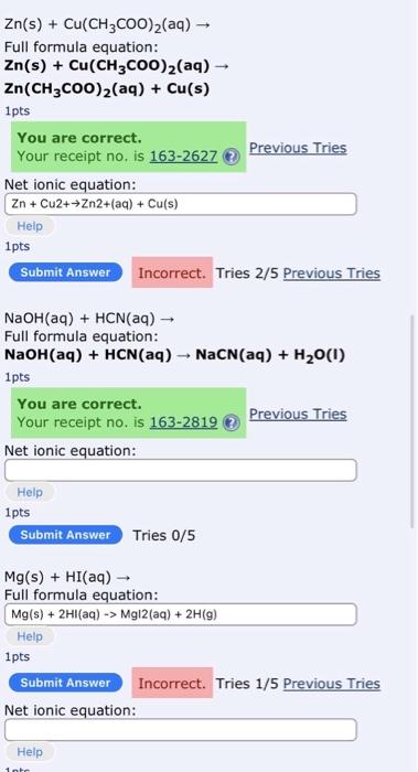 Solved Zn(s) + Cu(CH3COO)₂(aq) – Full formula equation: | Chegg.com