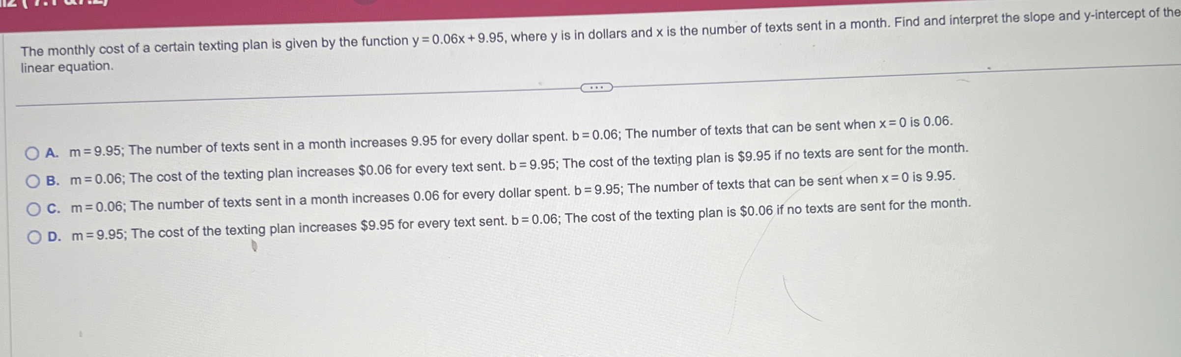Solved The monthly cost of a certain texting plan is given | Chegg.com
