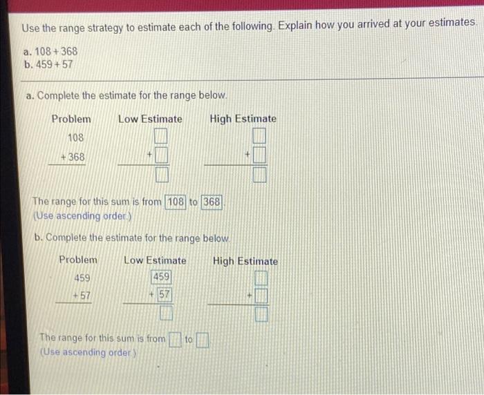 Solved Use the range strategy to estimate each of the | Chegg.com