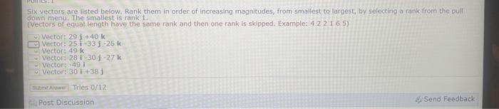 Solved Six vectors are listed below. Rank them in order of | Chegg.com