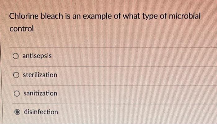 Solved Chlorine bleach is an example of what type of | Chegg.com