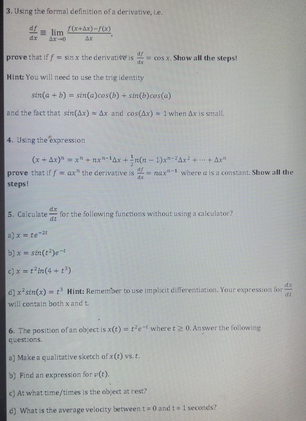 Solved 3. Using the formal definition of a derivative, i.e. | Chegg.com