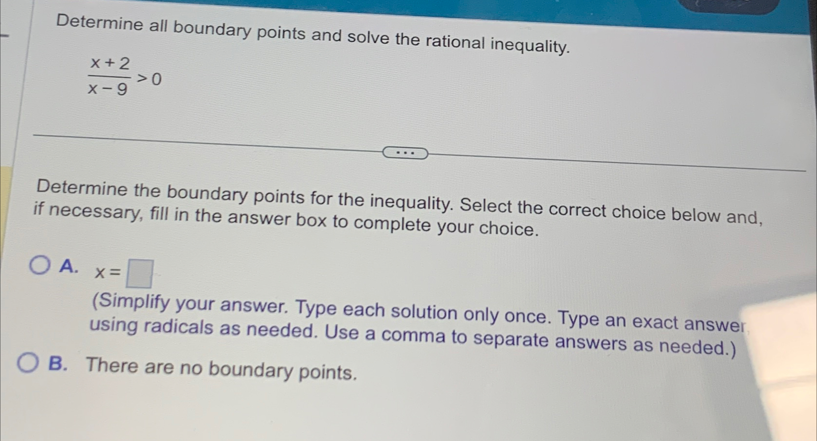 Solved Determine all boundary points and solve the rational | Chegg.com