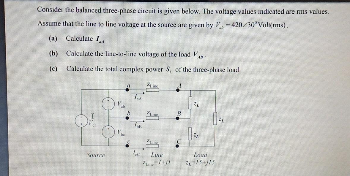 Solved Consider the balanced three-phase circuit is given | Chegg.com