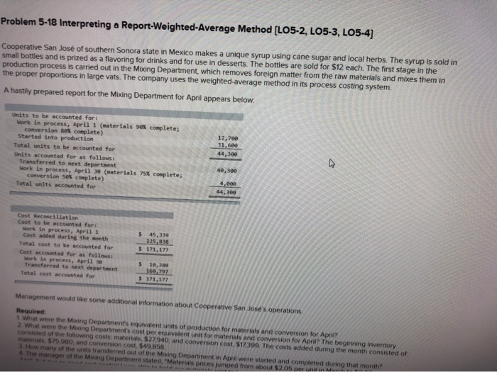 Solved roblem 5-18 Interpreting a Report-Weighted-Average | Chegg.com
