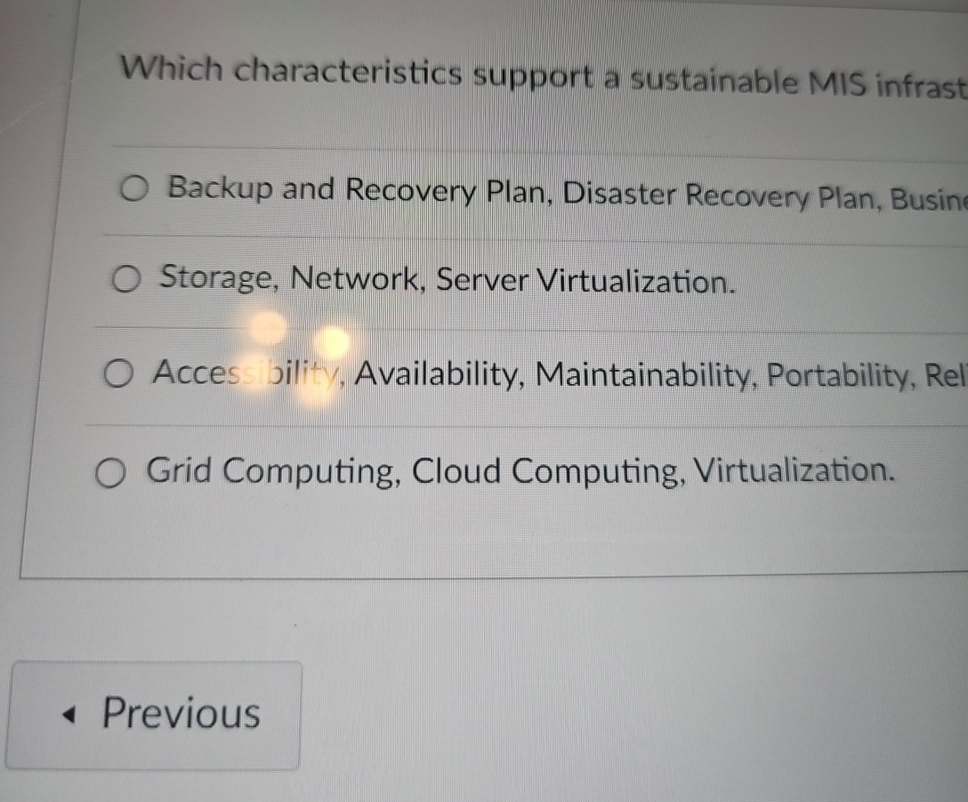Solved Which characteristics support a sustainable MIS | Chegg.com