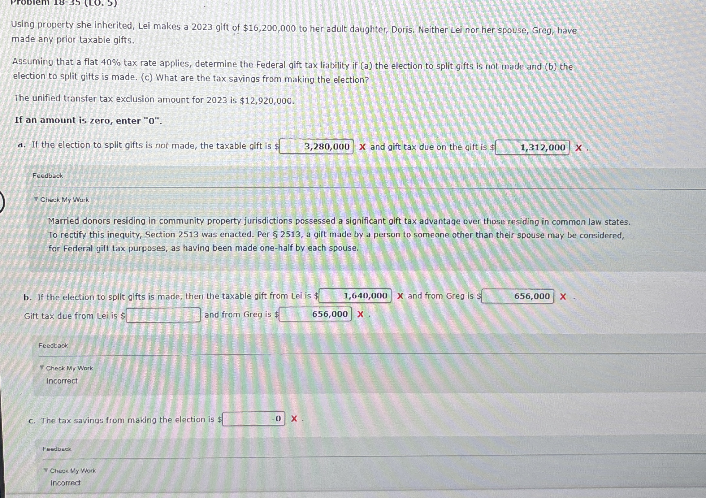 Solved Using property she inherited, Lei makes a 2023 ﻿gift | Chegg.com