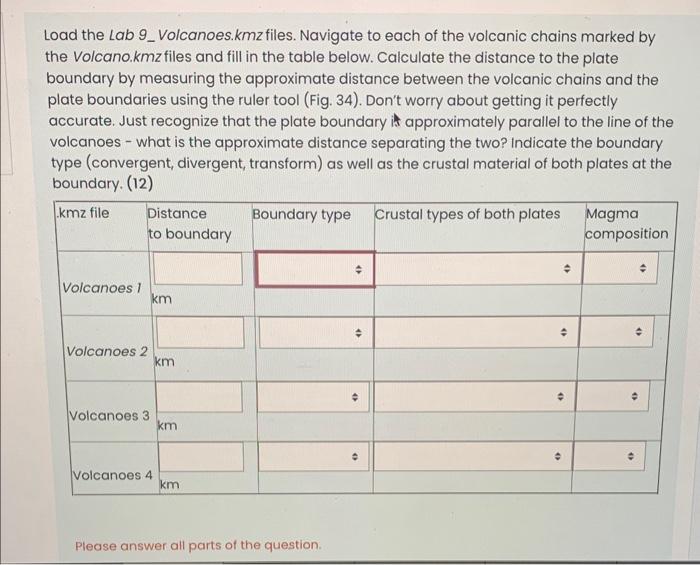 Load the Lab 9_ Volcanoes.kmz files. Navigate to each | Chegg.com
