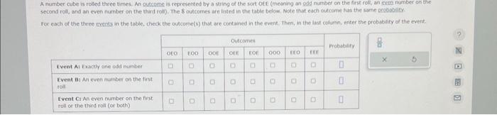Solved A number cube is rolled three times. An outcome h | Chegg.com