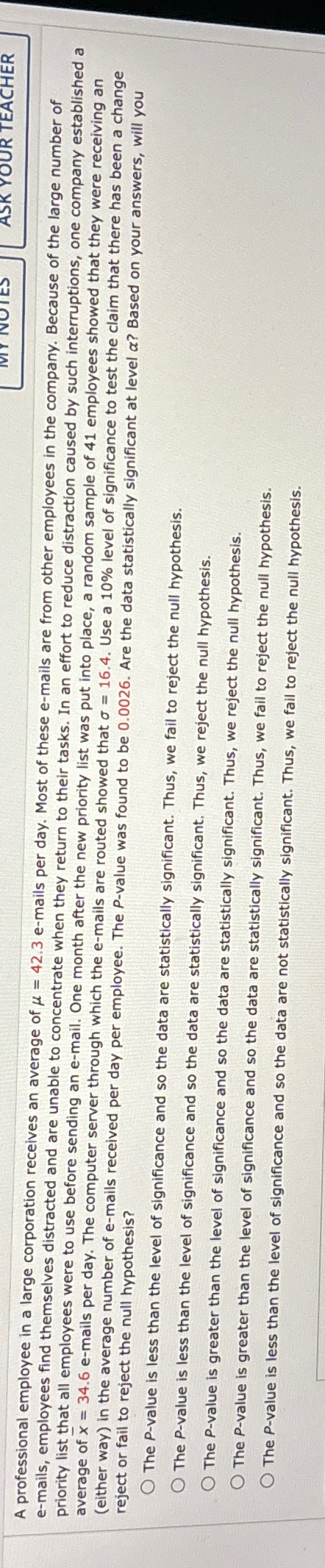 Solved ASK YOUR TEACHERreject or fail to reject the null | Chegg.com