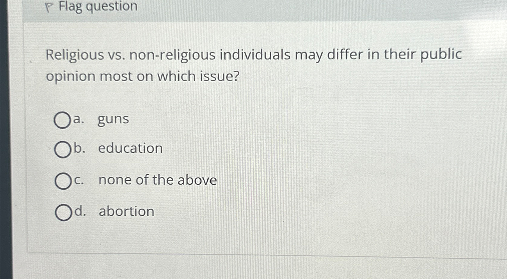 Solved Flag questionReligious vs. ﻿non-religious individuals | Chegg.com