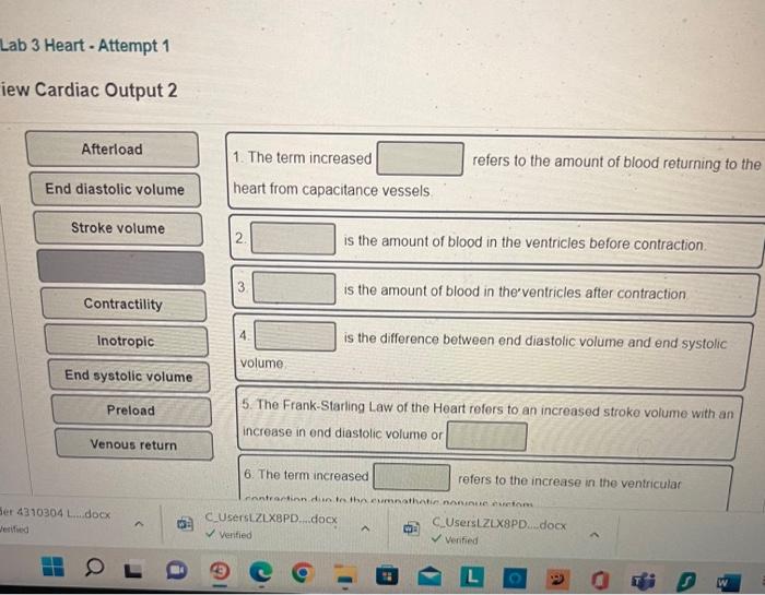 Solved iew Cardiac Output 2 1. The term increased refers to | Chegg.com
