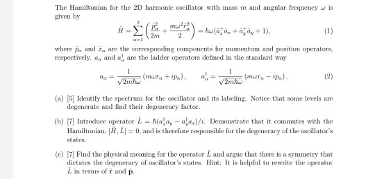 Solved The Hamiltonian for the 2D harmonic oscillator with | Chegg.com