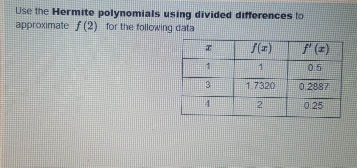 Solved Use the Hermite polynomials using divided differences | Chegg.com