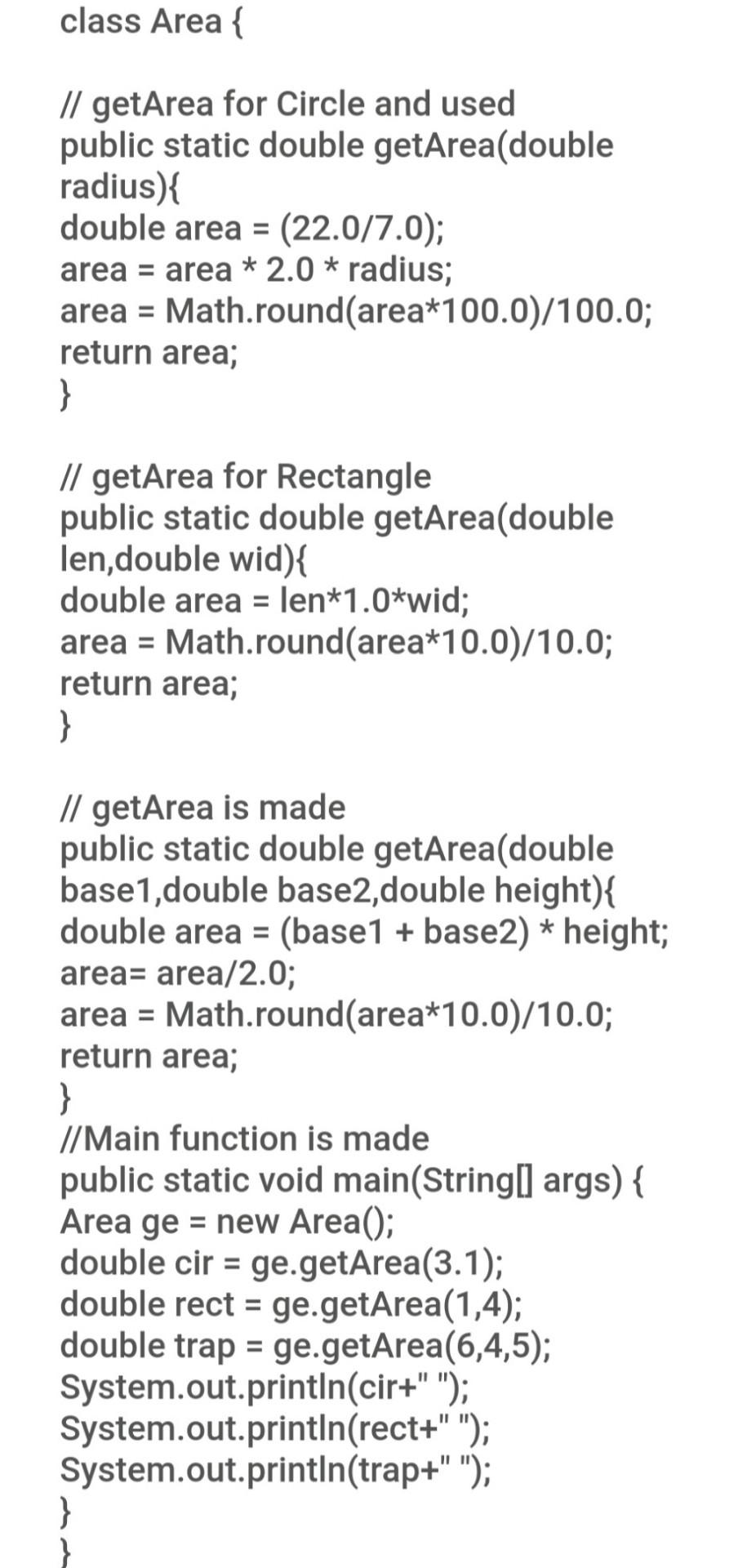 Solved For this exercise you will write a class named Area. | Chegg.com