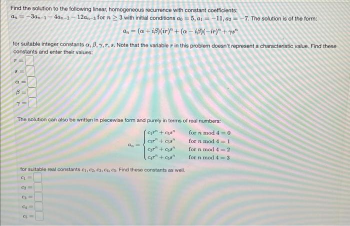 Solved Find The Solution To The Following Linear