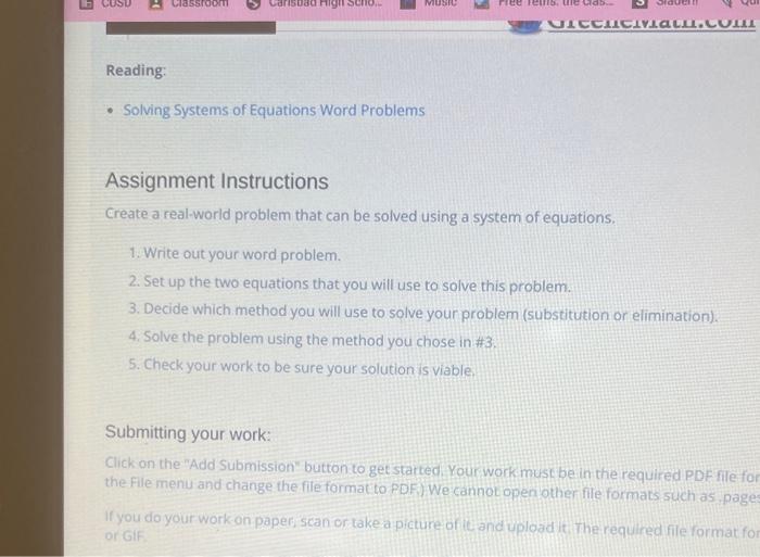 Assignment Instructions Create a real-world problem | Chegg.com