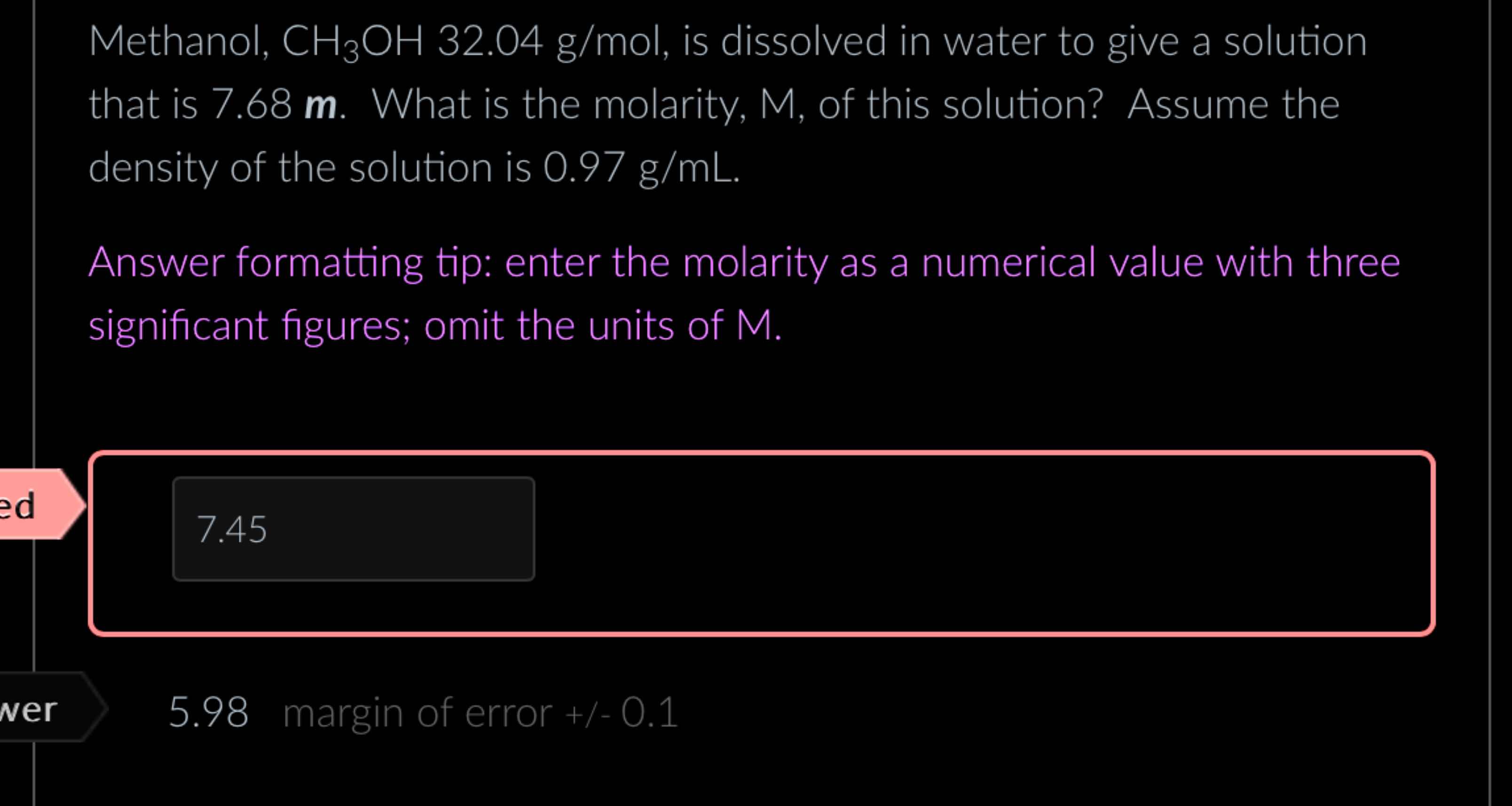 Solved Methanol, CH3OH32.04gmol, ﻿is dissolved in water to | Chegg.com
