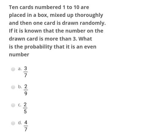 Solved Ten cards numbered 1 to 10 are placed in a box, mixed | Chegg.com