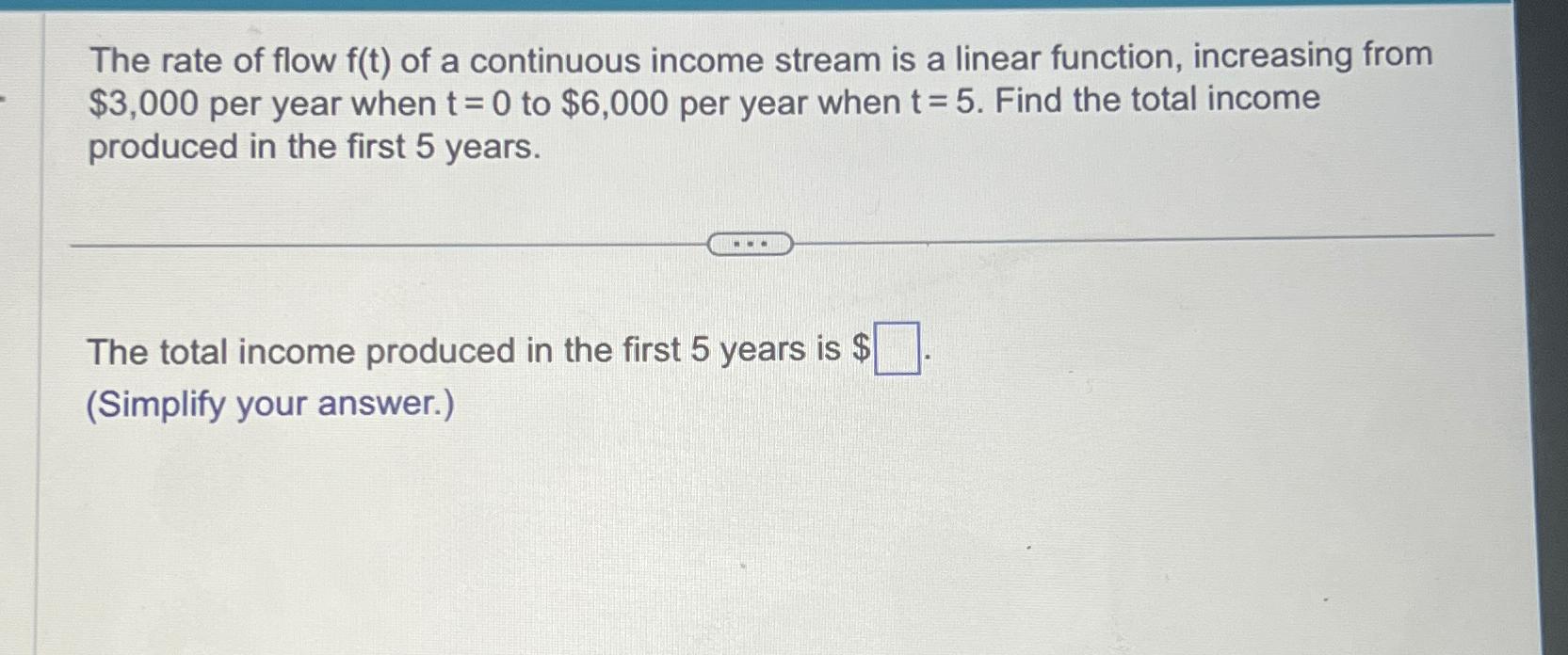 Solved The rate of flow f(t) ﻿of a continuous income stream | Chegg.com