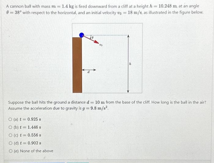 Solved A cannon ball with mass m=1.4 kg is fired downward | Chegg.com
