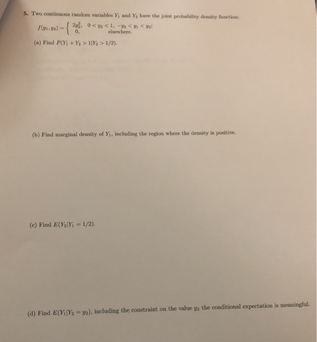Solved 5. Two continuous random variables Yi and Y, have the | Chegg.com