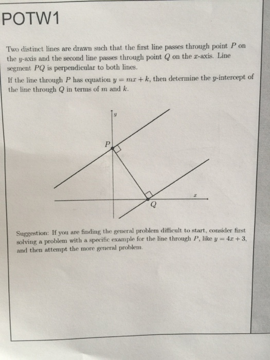 Solved POTW1 Two distinct lines are drawn such that the | Chegg.com