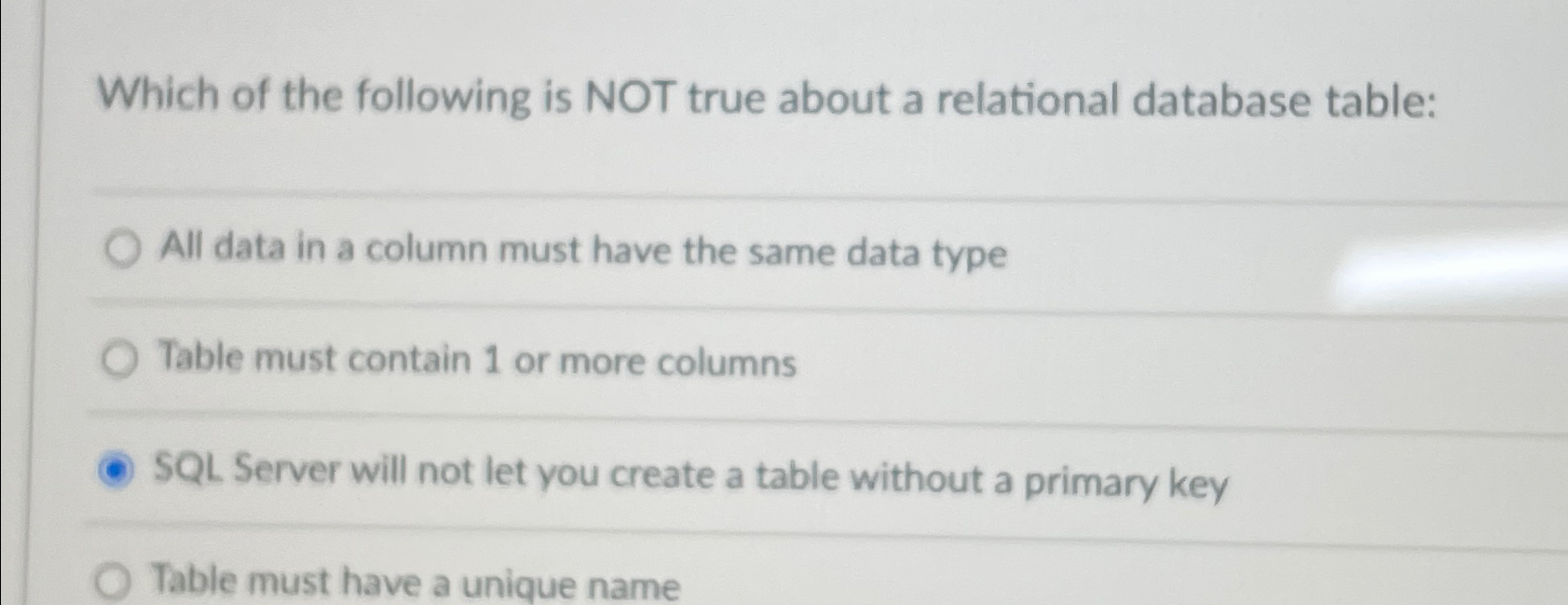 Solved Which of the following is NOT true about a relational | Chegg.com