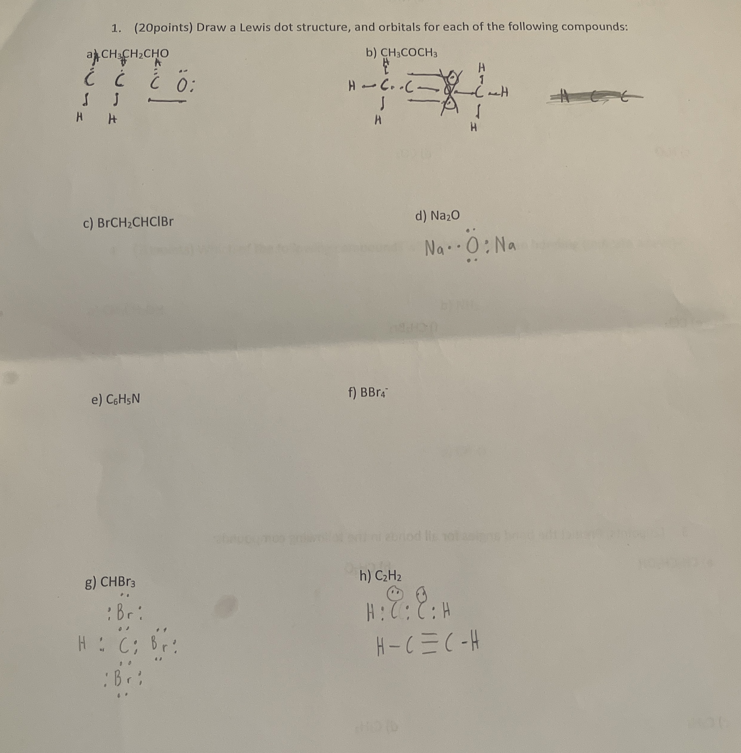 Solved (20points) ﻿Draw a Lewis dot structure, and orbitals | Chegg.com